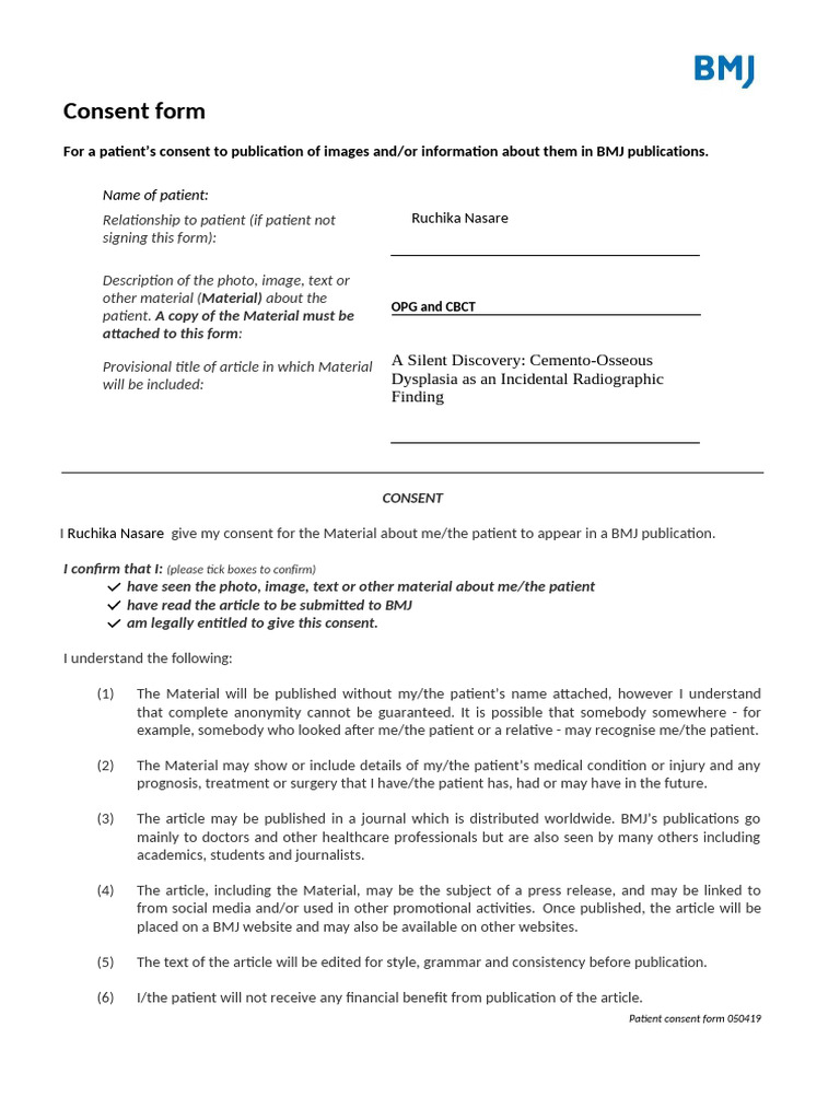 Patient Consent for BMJ Publication | PDF | Consent | Health Care