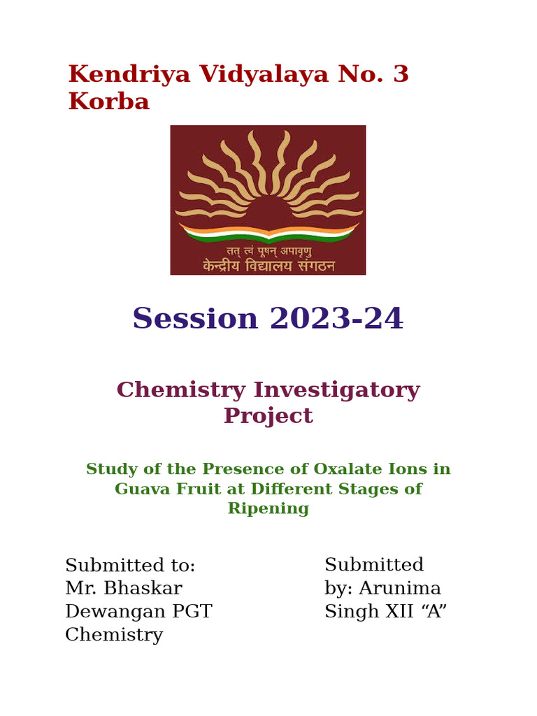 Chemistry Investigatory Project Class 12 Study of The Presence of ...