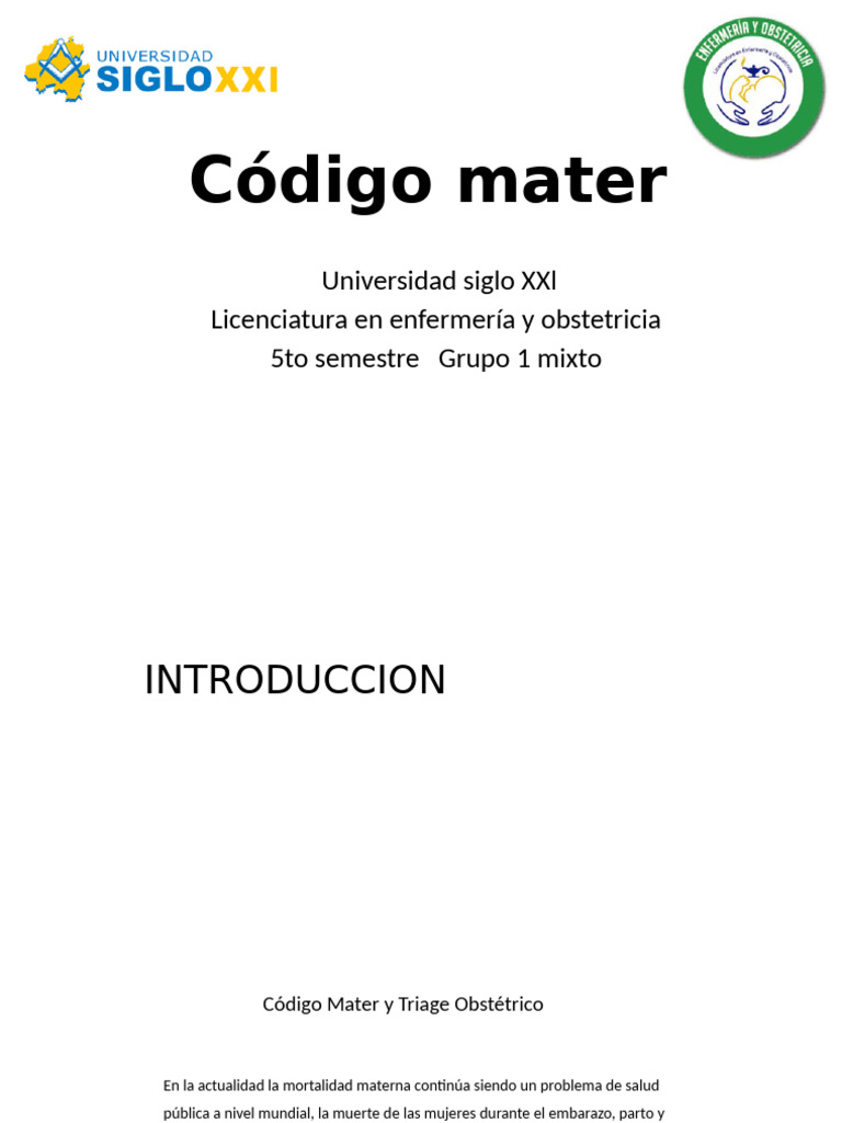 Código Mater y Triage Obstétrico: Guía Clínica | PDF | Partería ...