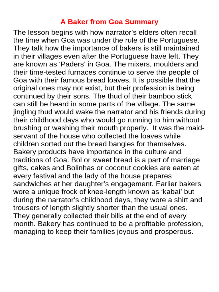 12.a.a Baker From Goa Summary | PDF