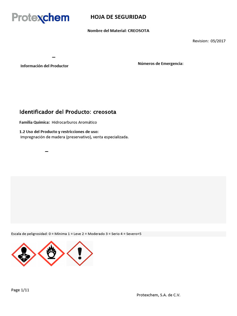 Hoja de Seguridad Creosota Protexa Ago. 2016 | PDF | Hidrocarburo ...
