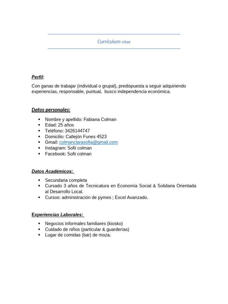 Currículum Sofi Colman | PDF