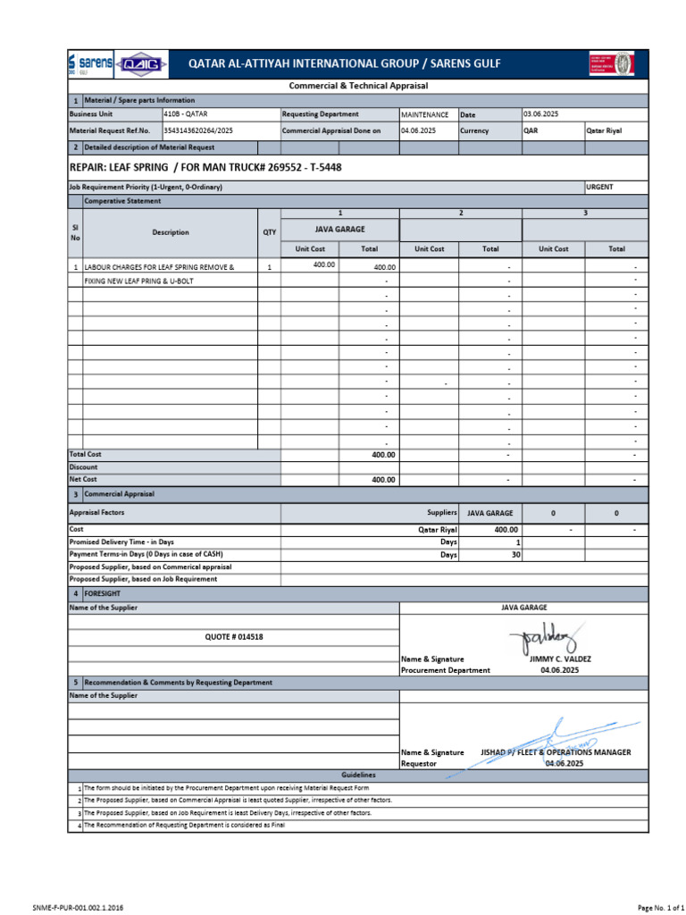 Bid Tab - Leaf Spring - T-5448 | PDF