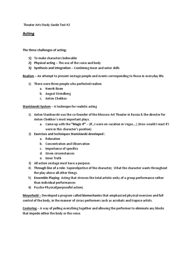 Theater Arts Study Guide Test 2 | PDF | Theatre | Entertainment