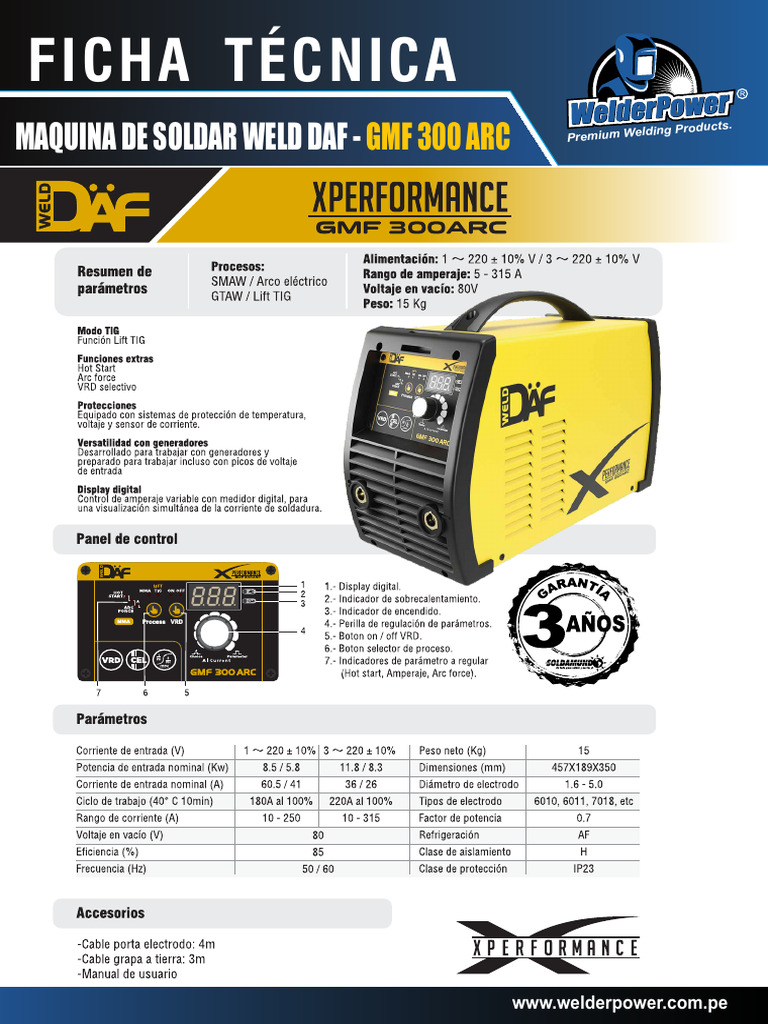 Ficha Tecnica Maquina de Soldar Weld Daf Gmf 300 Arc | PDF