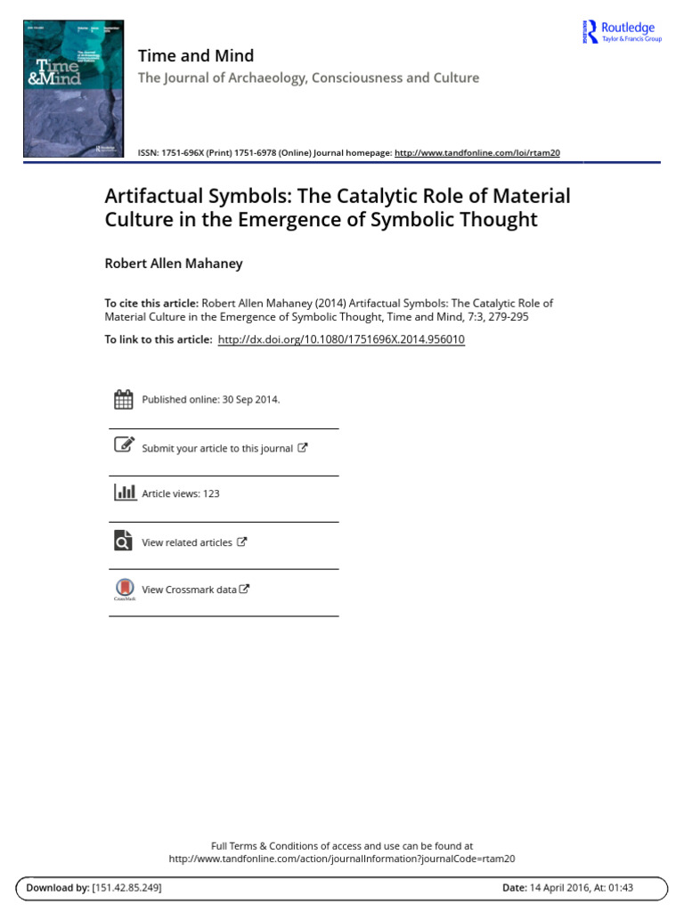 Artifactual Symbols The Catalytic Role of Material Culture in The ...