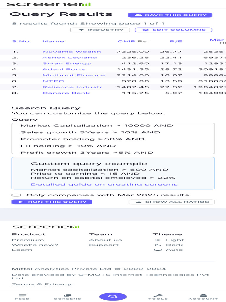 Query Results - Screener | PDF