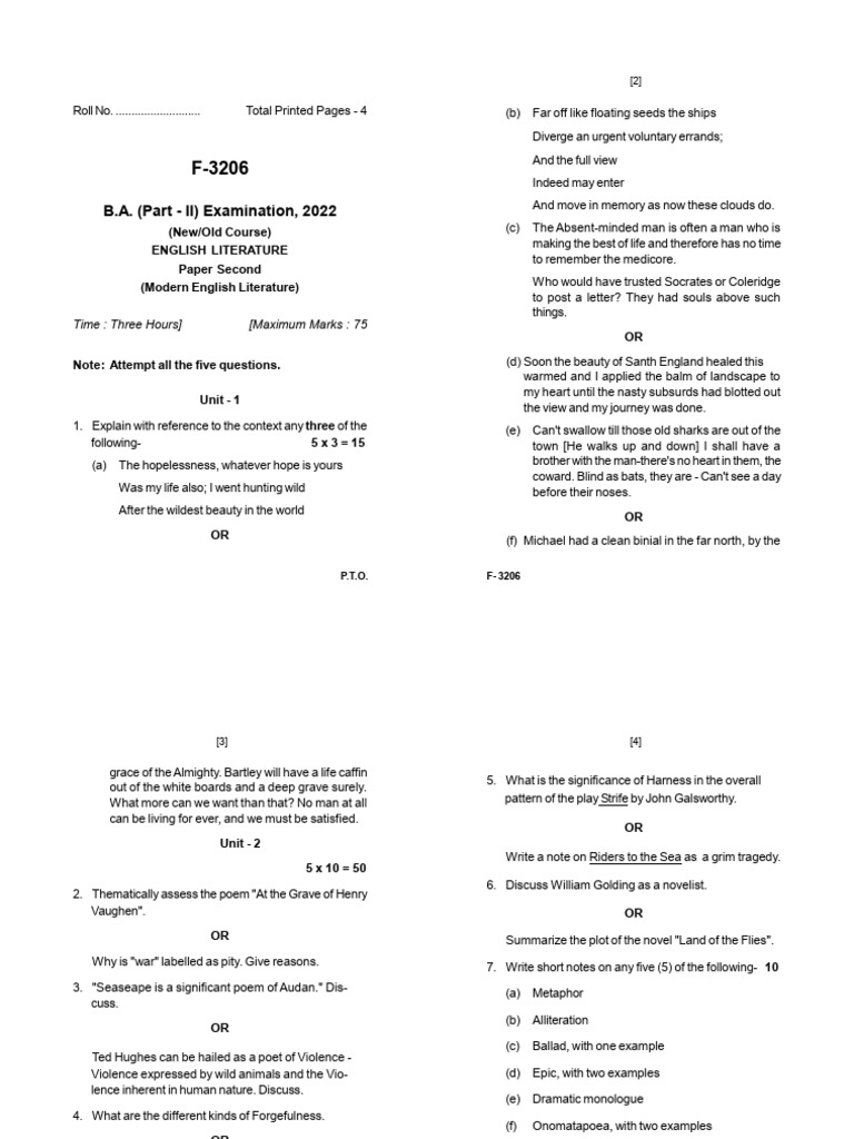 Ba Part 2 English Literature F 3206 Jun 2022 | PDF