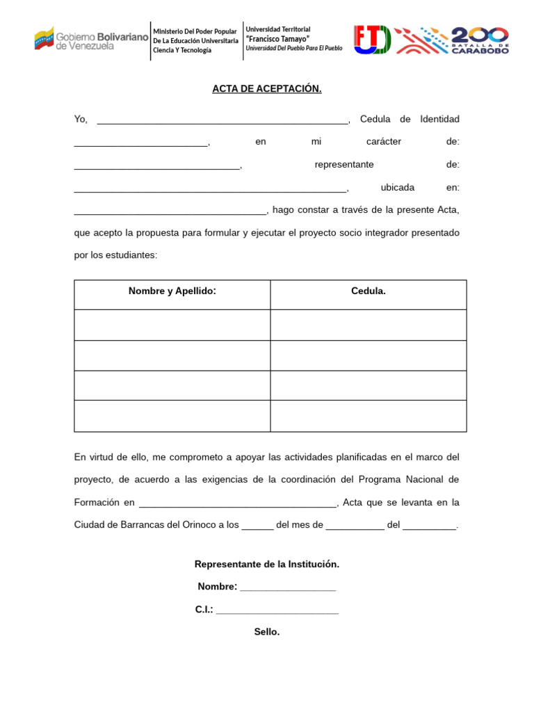 Acta De Aceptación Andres Pdf