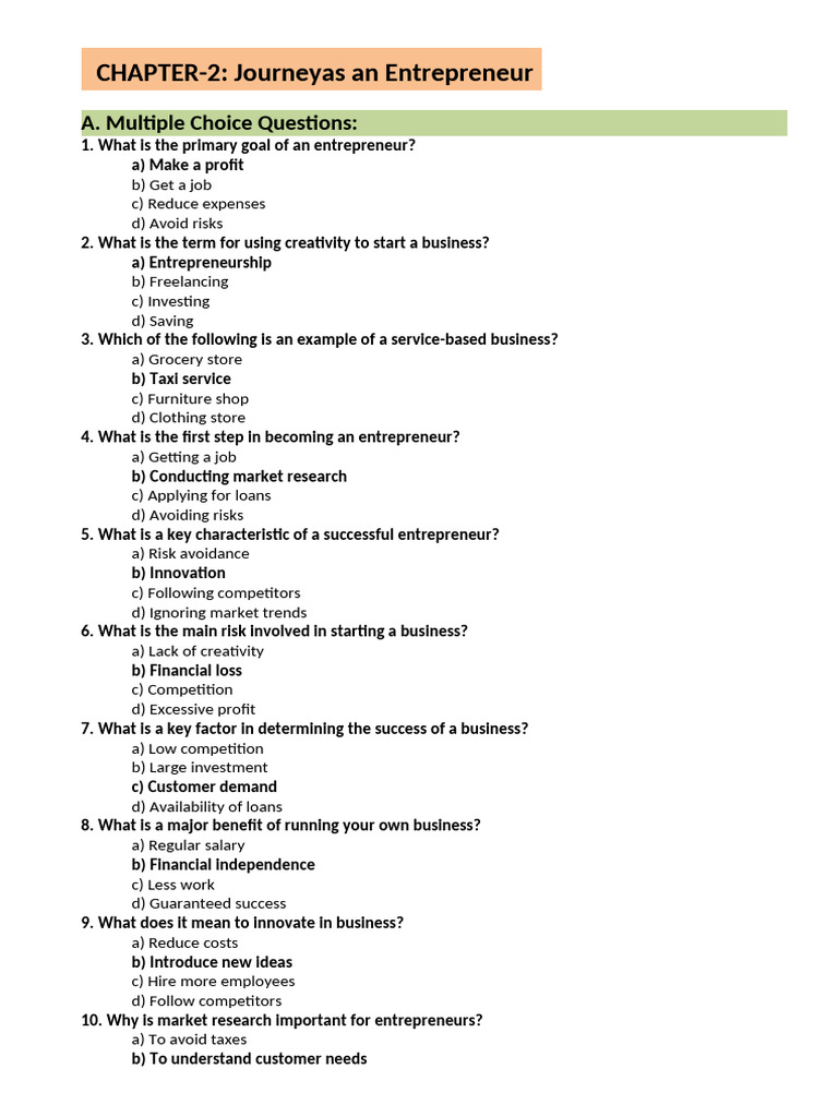 Entrepreneurial Journey: Key Concepts Quiz | PDF | Entrepreneurship ...