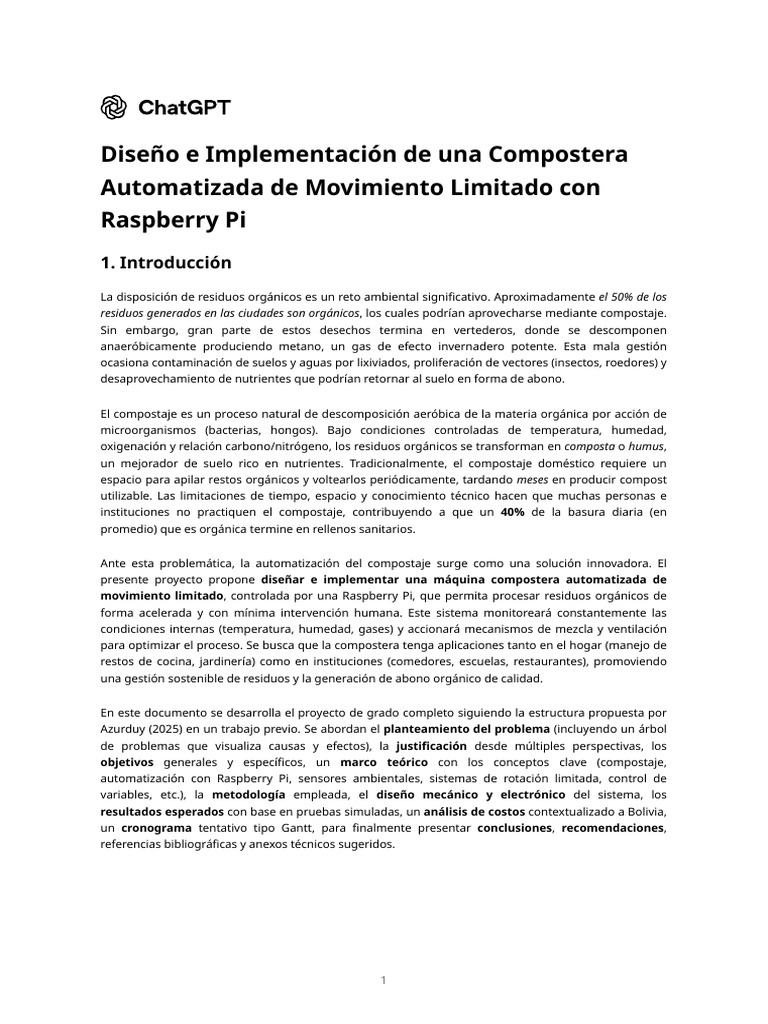 Diseño e Implementación de Una Compostera Automatizada de Movimiento ...