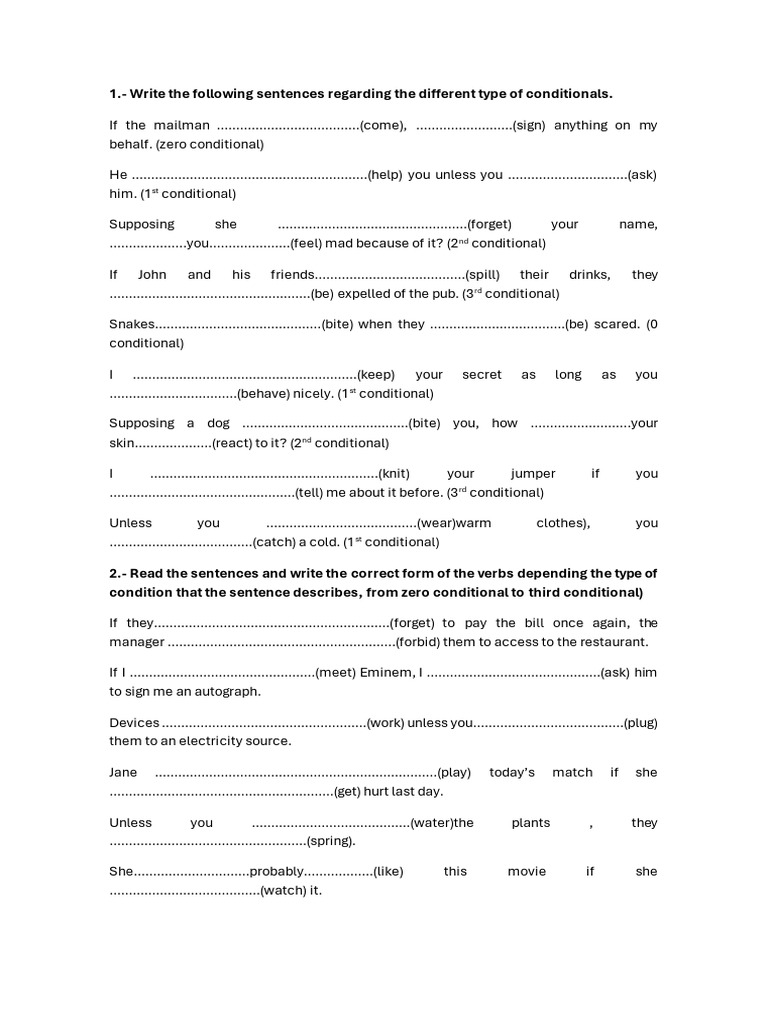 Exercises Conditional Sentences | PDF | Syntax | Linguistics