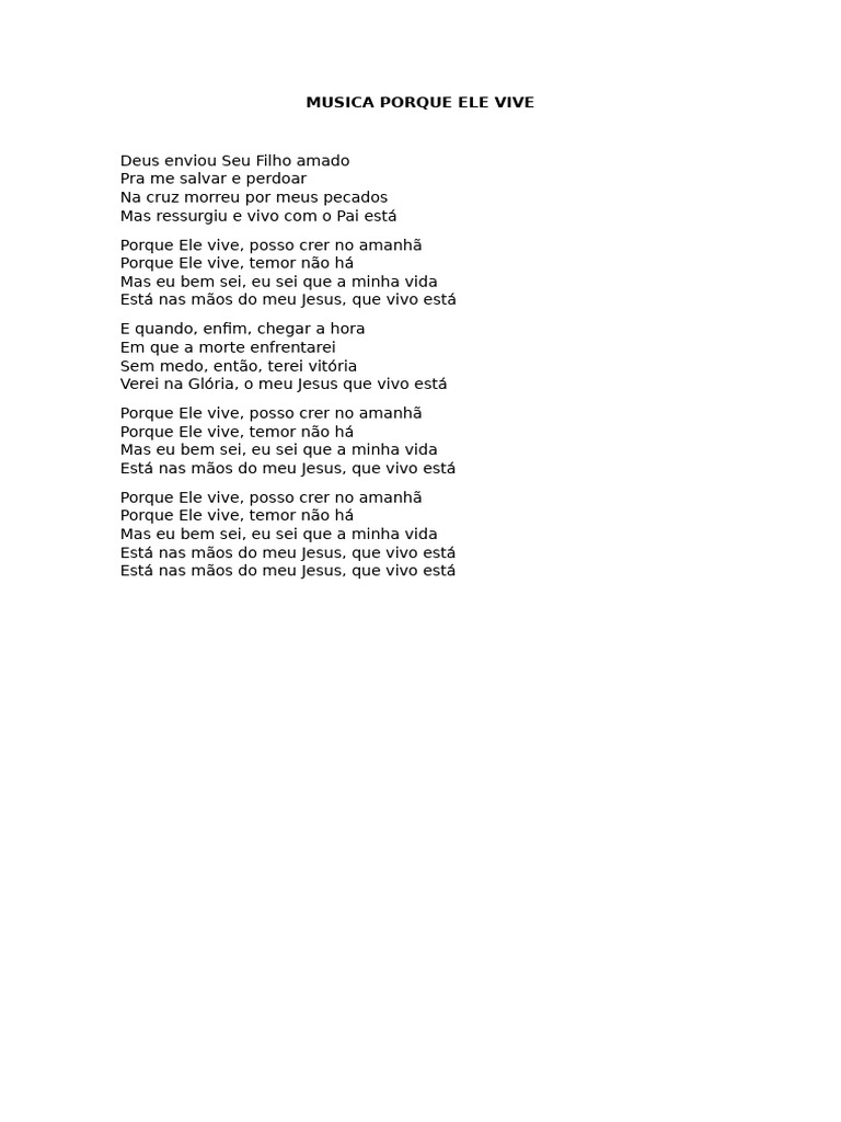 Letra da Música "Porque Ele Vive" | PDF