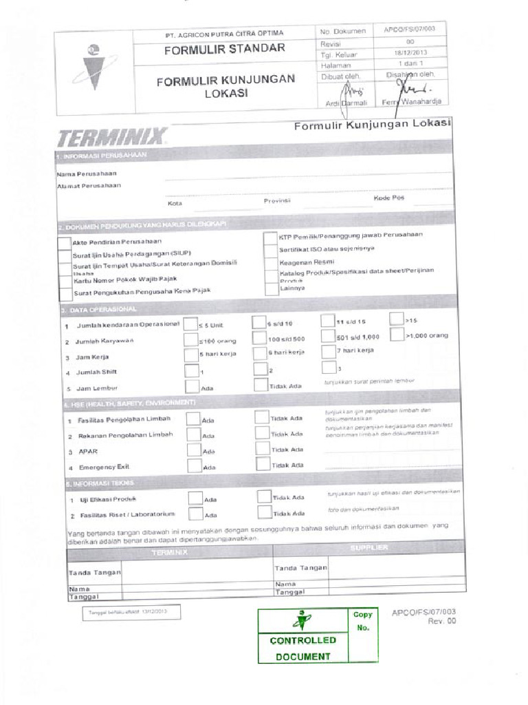 Formulir Kunjungan Lokasi | PDF