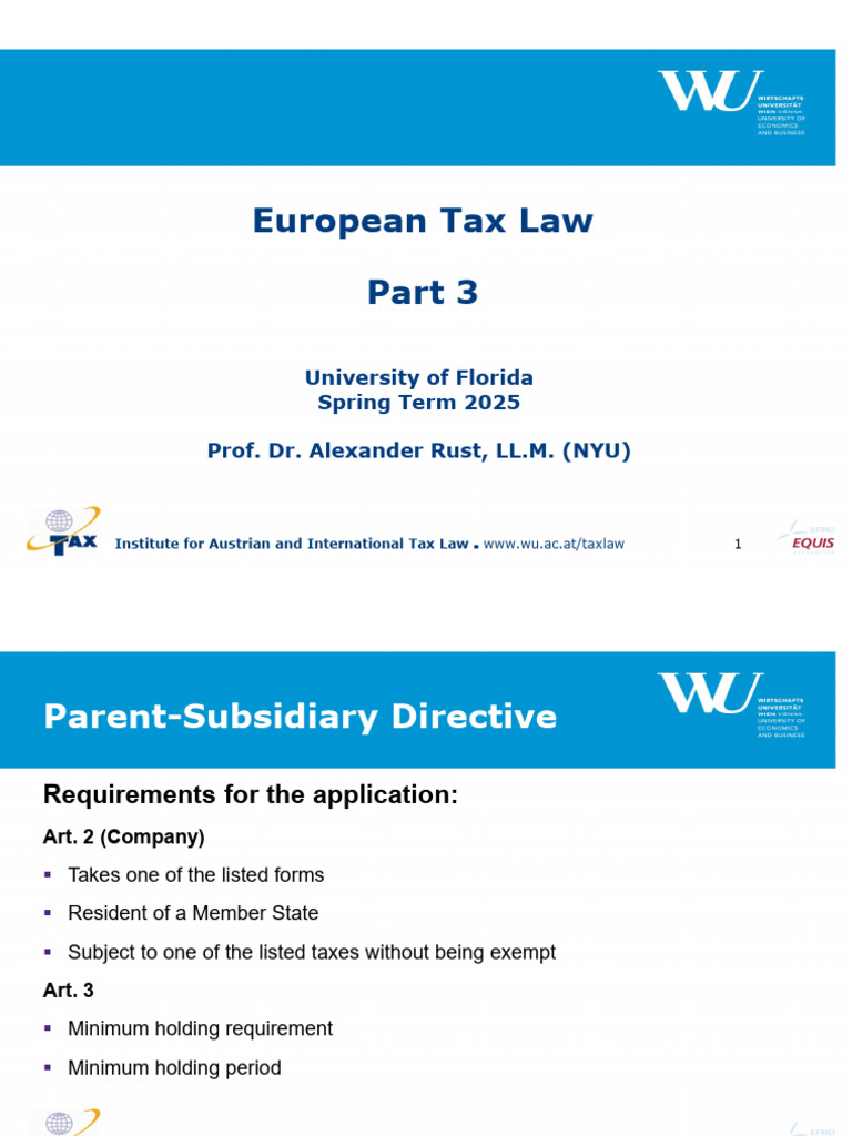 European Tax Law 2025 Gainesville - Part 3 | PDF | International ...