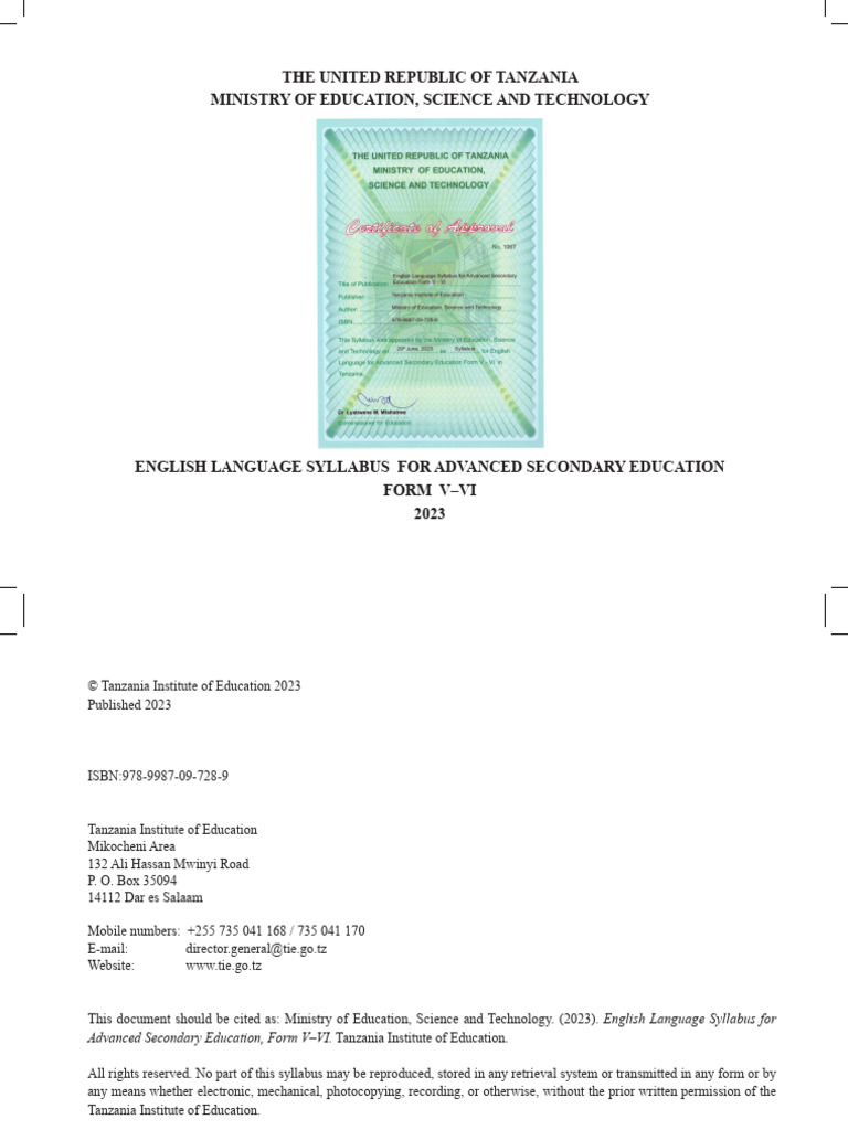 English Language Syllabus For Advance Final | PDF | Educational ...