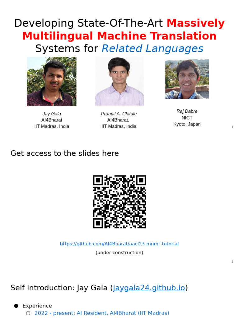 AACL Machine Translation Tutorial 2023 | PDF | Multilingualism | Deep Learning