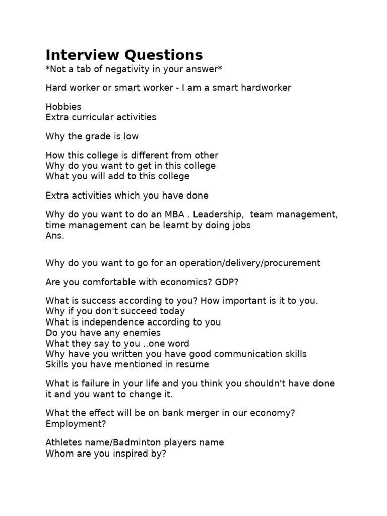 Interview Questions | PDF | Master Of Business Administration | Leadership
