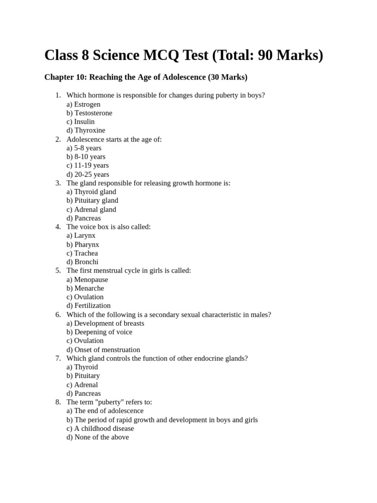 Class 8 Science MCQ Test | PDF | Force | Pressure