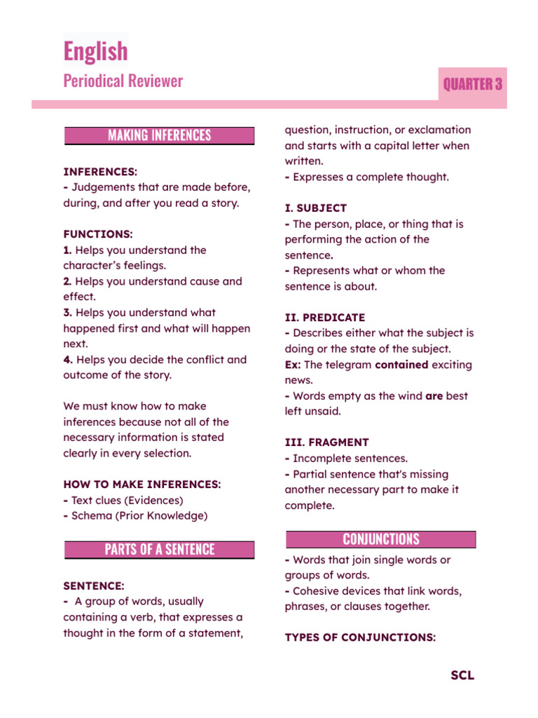 ENGLISH REVIEWER 3rd Quarter | PDF | Syntax | Grammar