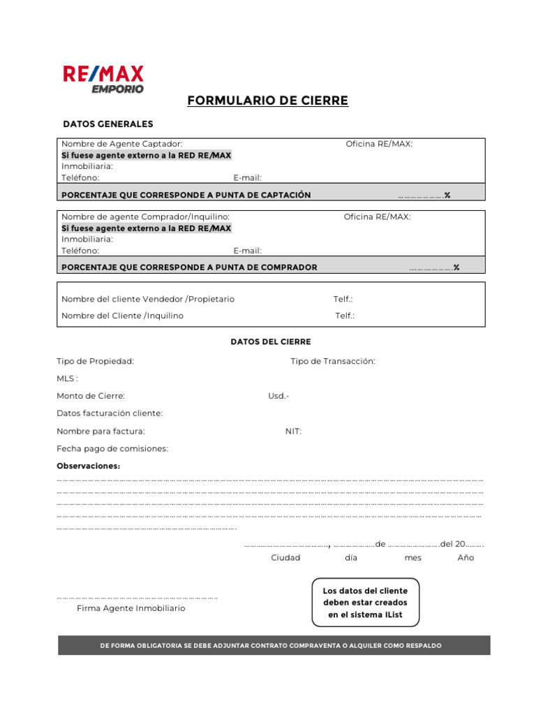 Formulario de Cierre | PDF