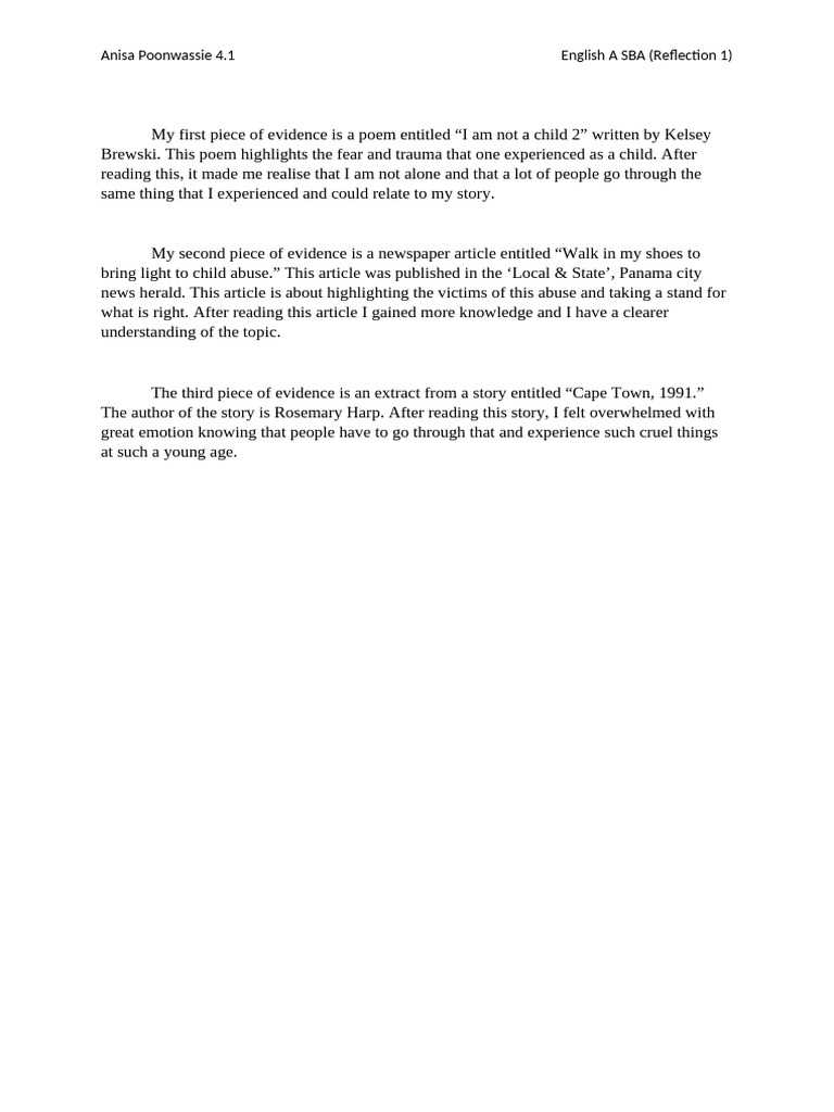 English A SBA 1 (Reflection 1) | PDF