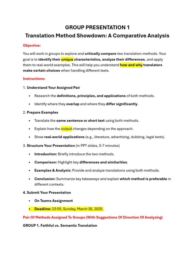 Group Presentation 1 - Briefing 1 | PDF | Translations | Semantics