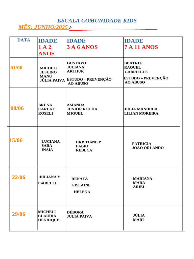 Escala Correta Junho | PDF