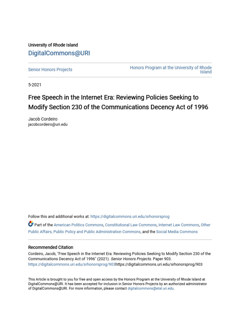 Free Speech and Section 230 Analysis | PDF | Commerce Clause | Defamation