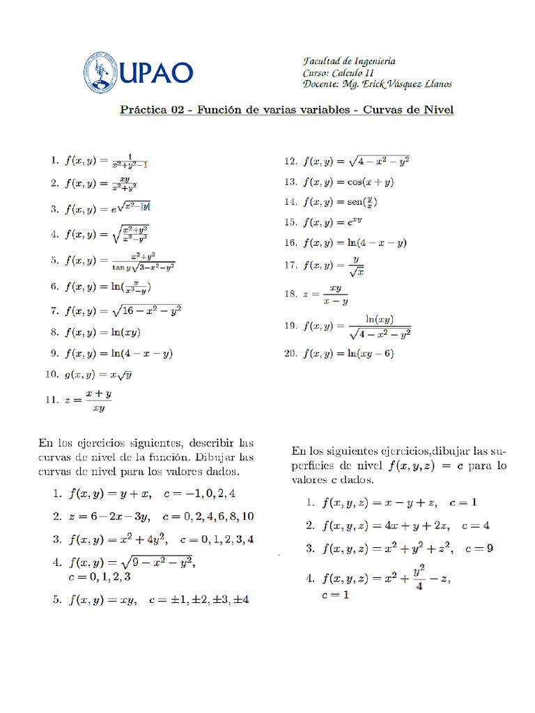 Practica 02 - Funciones de Varias Variables | PDF