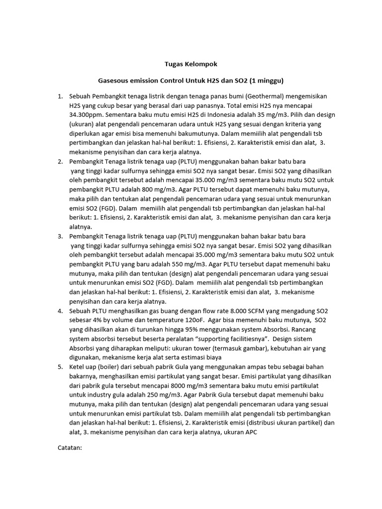 Tugas SO2 Dan H2S 2025 Gas Control | PDF