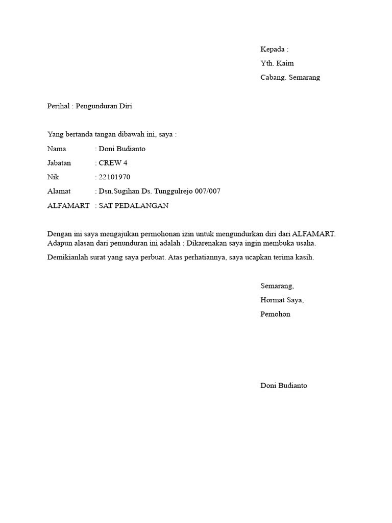 Surat Pengunduran Diri Doni | PDF