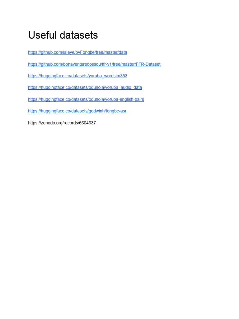 Copie de Useful Datasets | PDF