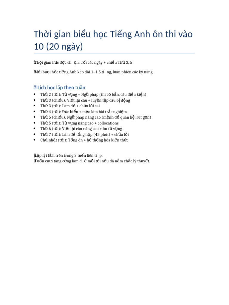 Thoi Gian Bieu Hoc Tieng Anh | PDF