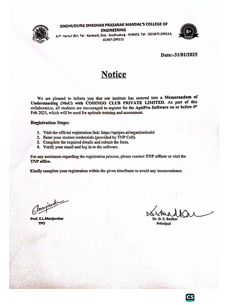 Notice - Aptipro Registration | PDF