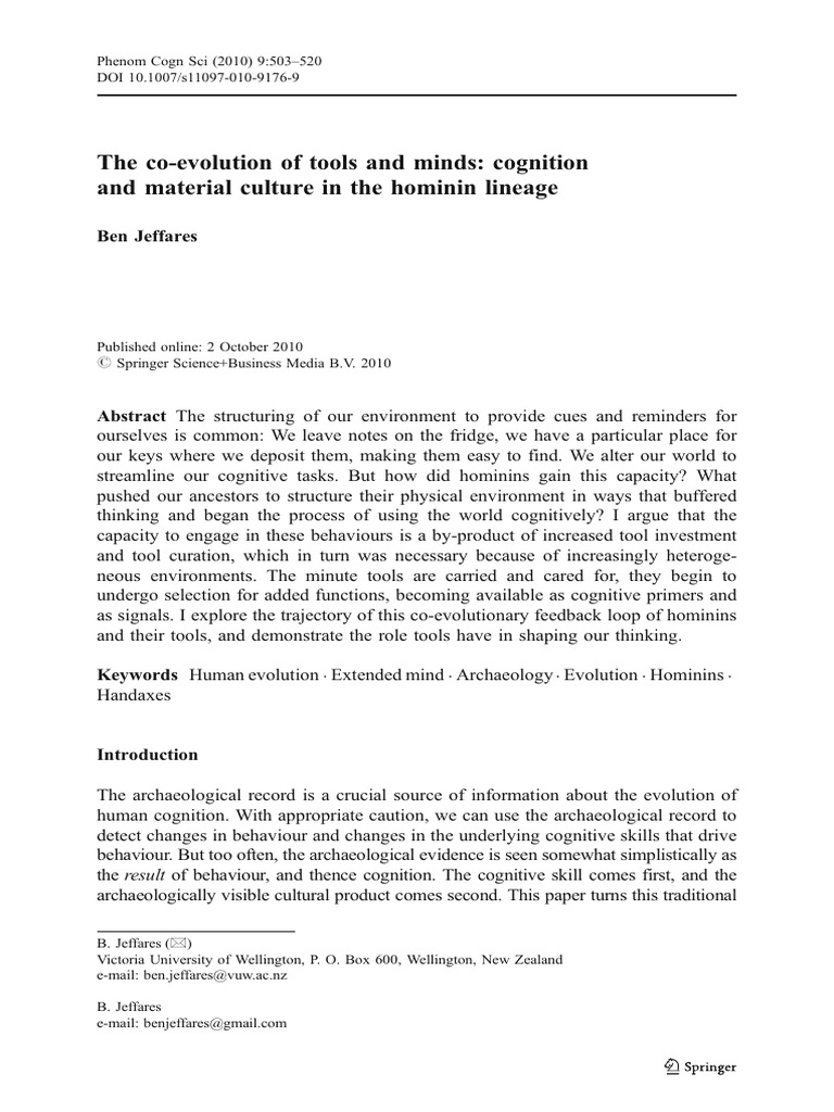Jeffares2010 - The Co-Evolution of Tools and Minds Cognition and ...