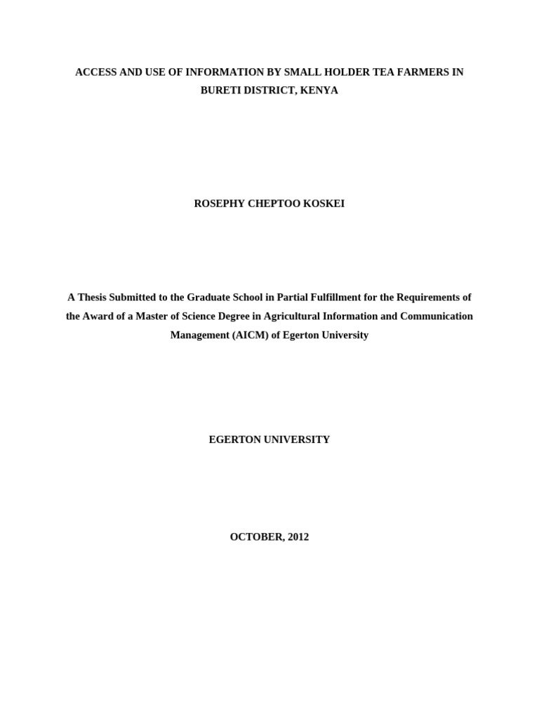 Access and Use of Information by Small Holder Tea Farmers in Bureti ...