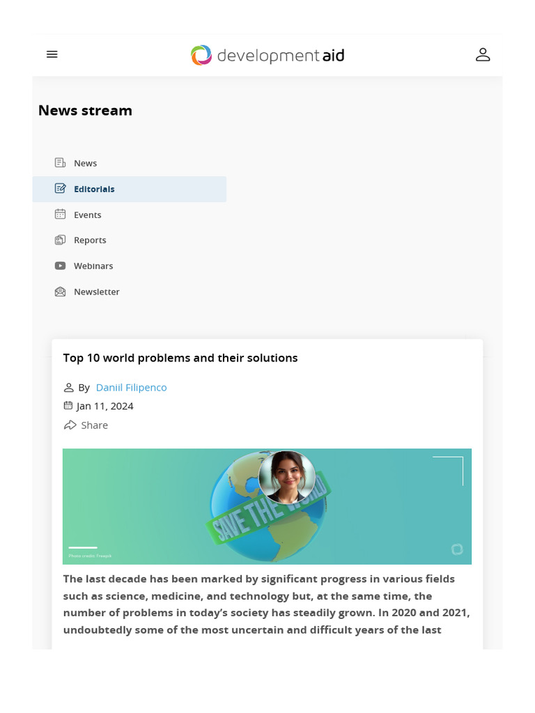 Top 10 World Problems and Their Solutions DevelopmentAid | PDF | Non ...