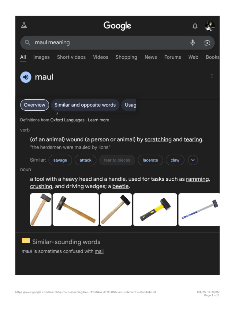 Maul Meaning - Google Search | PDF | Hammer | Dictionary