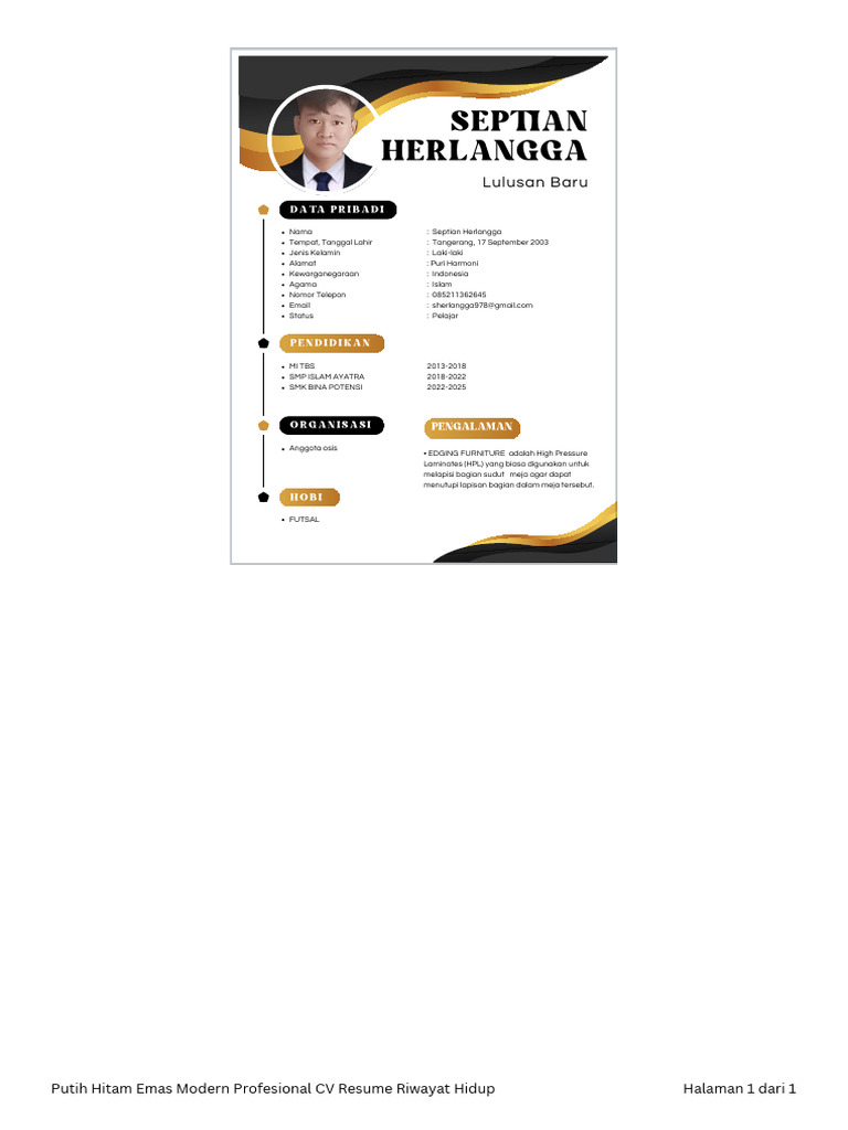 Putih Hitam Emas Modern Profesional CV Resume Riwayat Hidup_20250220 ...
