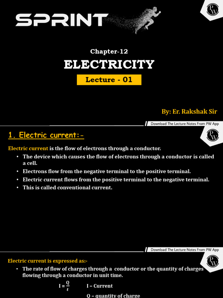 ELECTRICITY (Quick Revision Note) | PDF | Voltage | Electric Current
