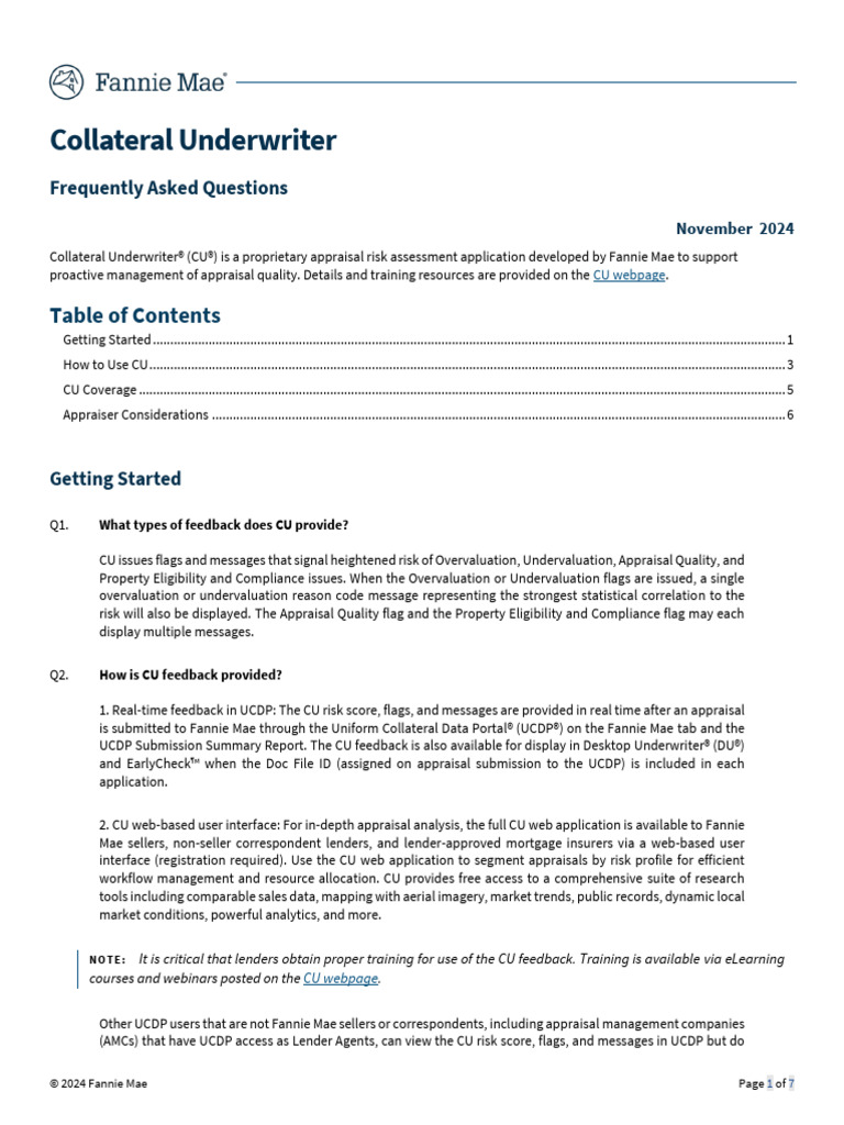 Collateral Underwriter Faqs | PDF | Real Estate Appraisal | Fannie Mae