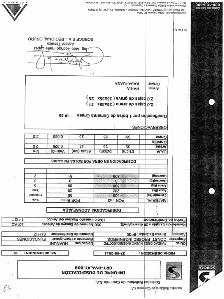 dosificacion PROSEC 11 | PDF | Sedimentología | Materiales naturales
