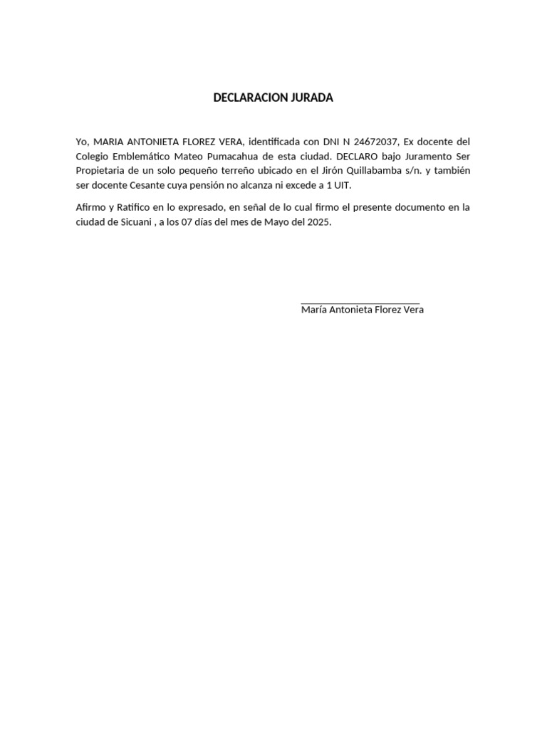 Declaración Jurada de Propiedad y Pensión | PDF