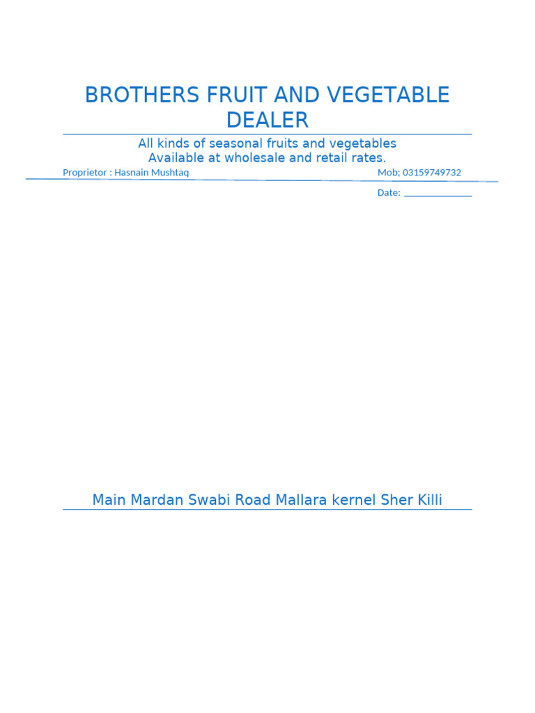 Brothers Fruit and Vegetable Dealer | PDF