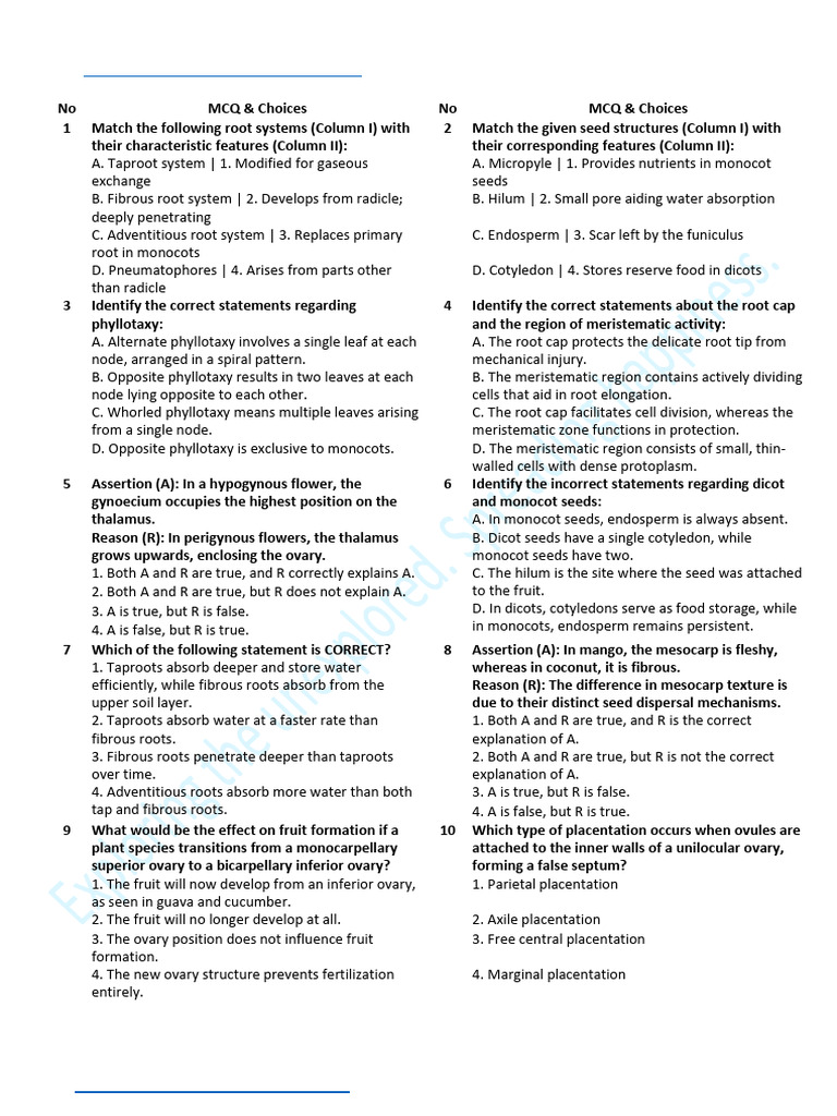 17 Mcqs Xi Botany Chapter 5 Morphology of Flowering Plants | PDF | Seed ...