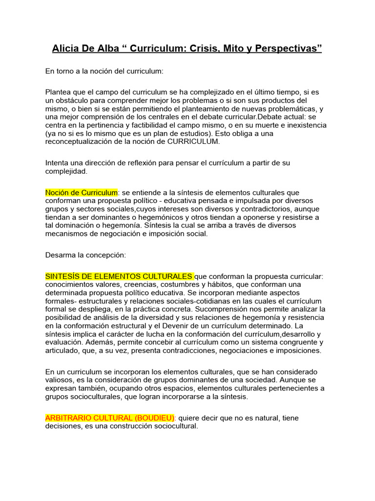 Alicia de Alba " Curriculum - Crisis, Mito y Perspectivas" | PDF | Plan de estudios | Educación ...