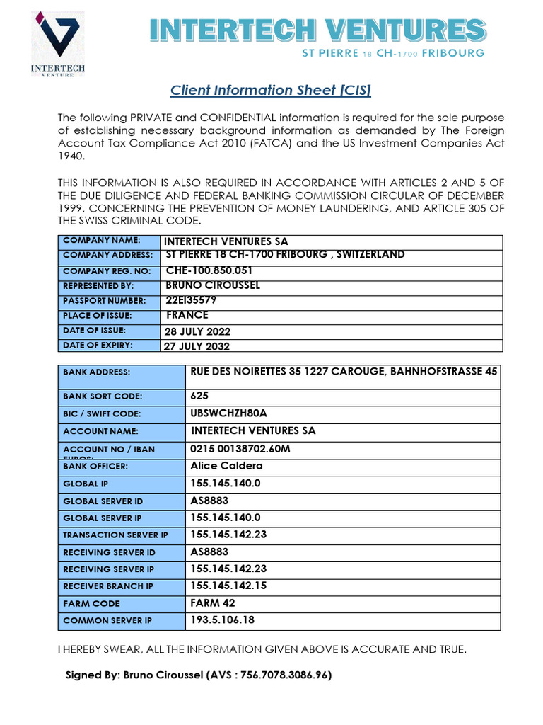 Cis - Intertech Ventures Sa | PDF