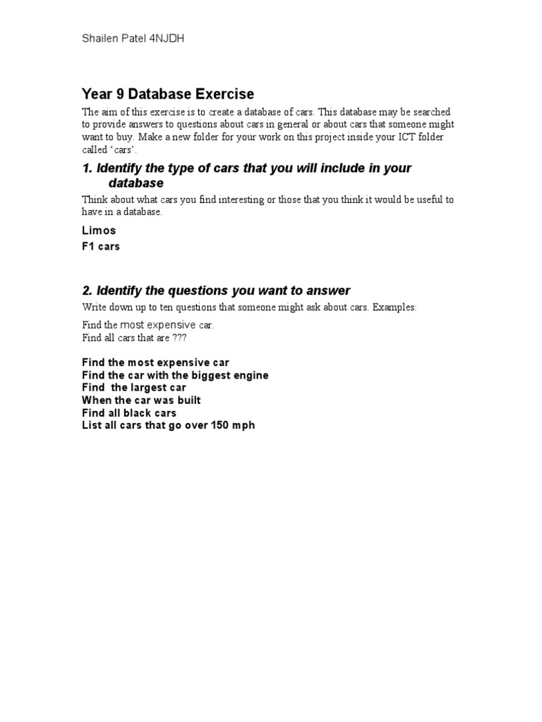 Year 9 Database Exercise | PDF | Databases | Data Type