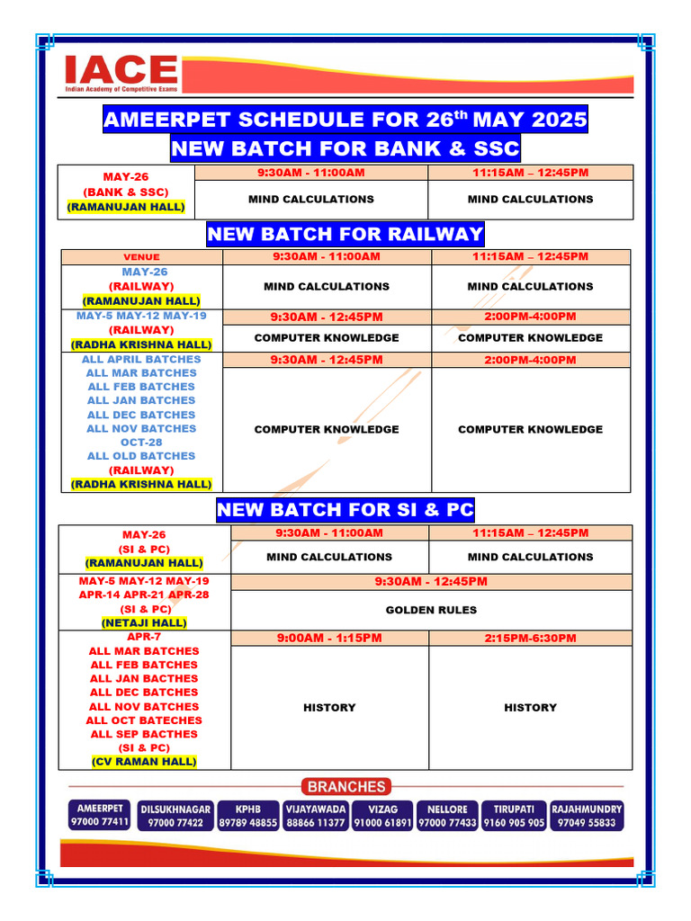 26-5-2025 Offline Schedule - Ameerpet (STD) | PDF